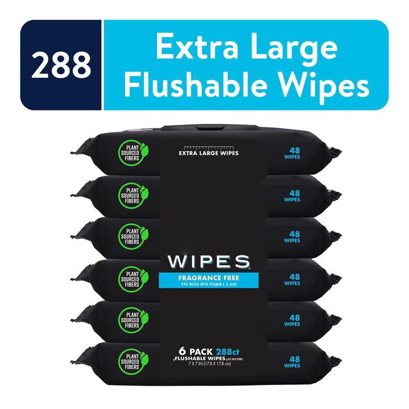 Flushable Wipes, Unscented XL Wipes, 6 Flip-Top Packs, 48 Wipes ...