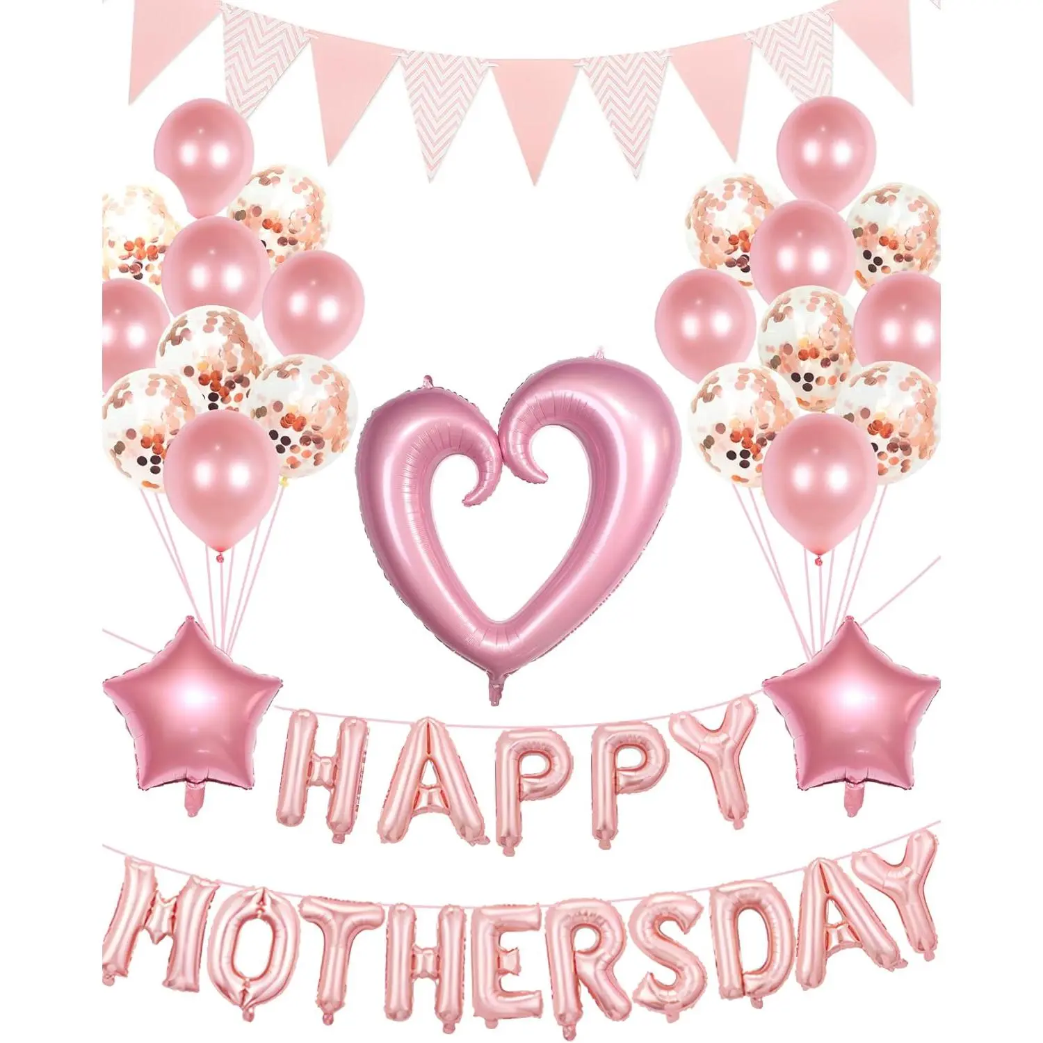 Happy Mother's Day Balloons Set, Pink Rose Gold Mothers Day Banner ...