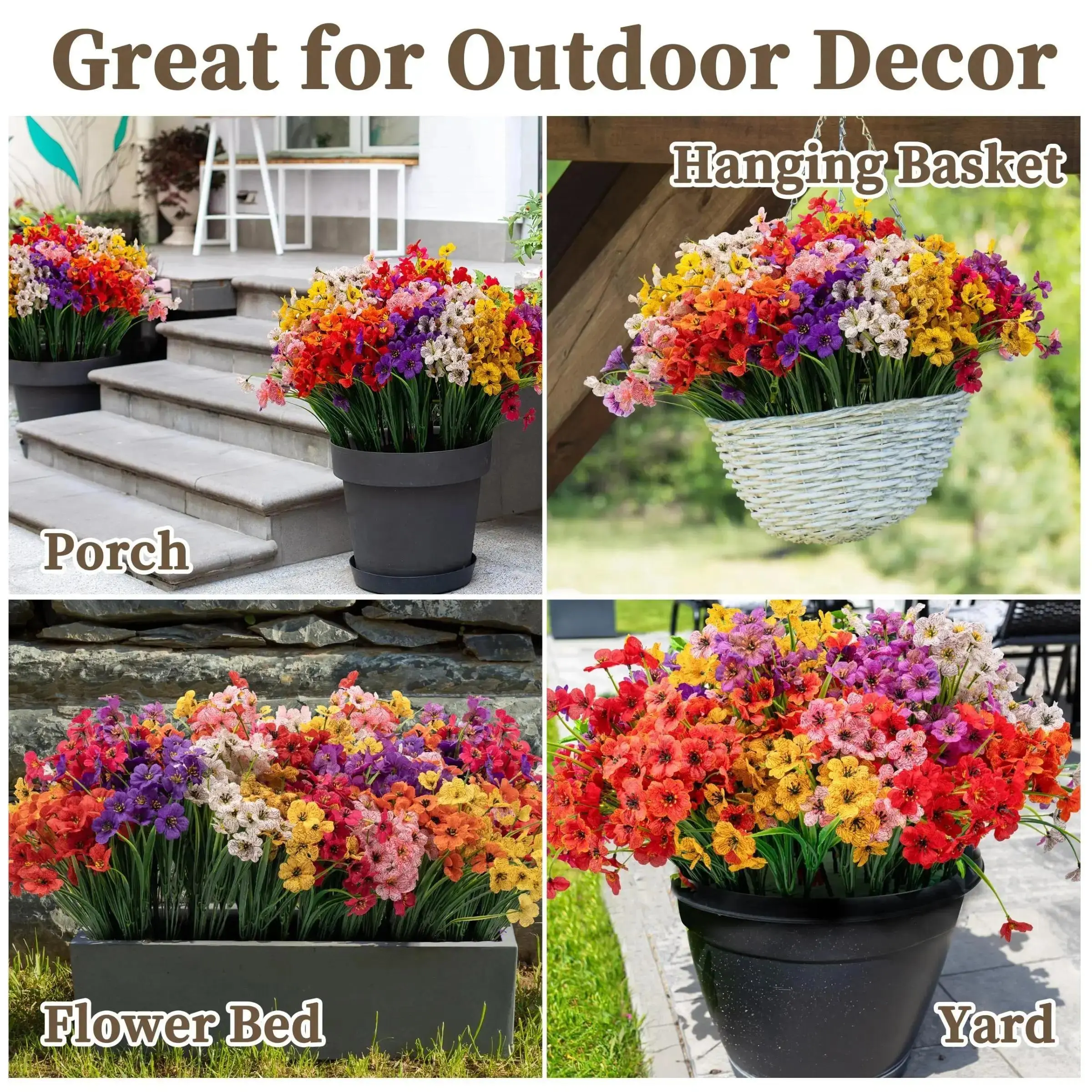 Mixed Color UV-Resistant Artificial Flower Bouquets - 8-Color, 24-Piece ...