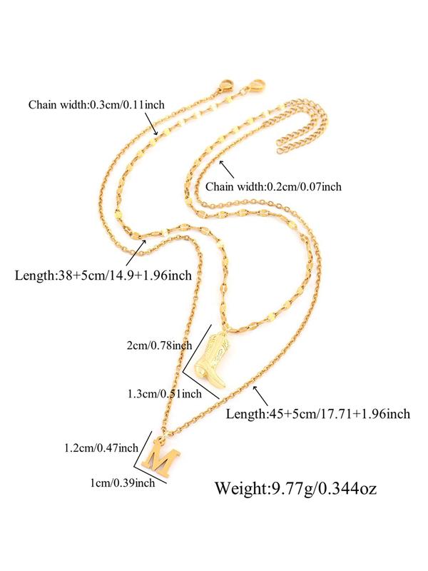 2Pcs/Set Initial Western Cowboy Boot Pendants Necklace Women Fashion ...