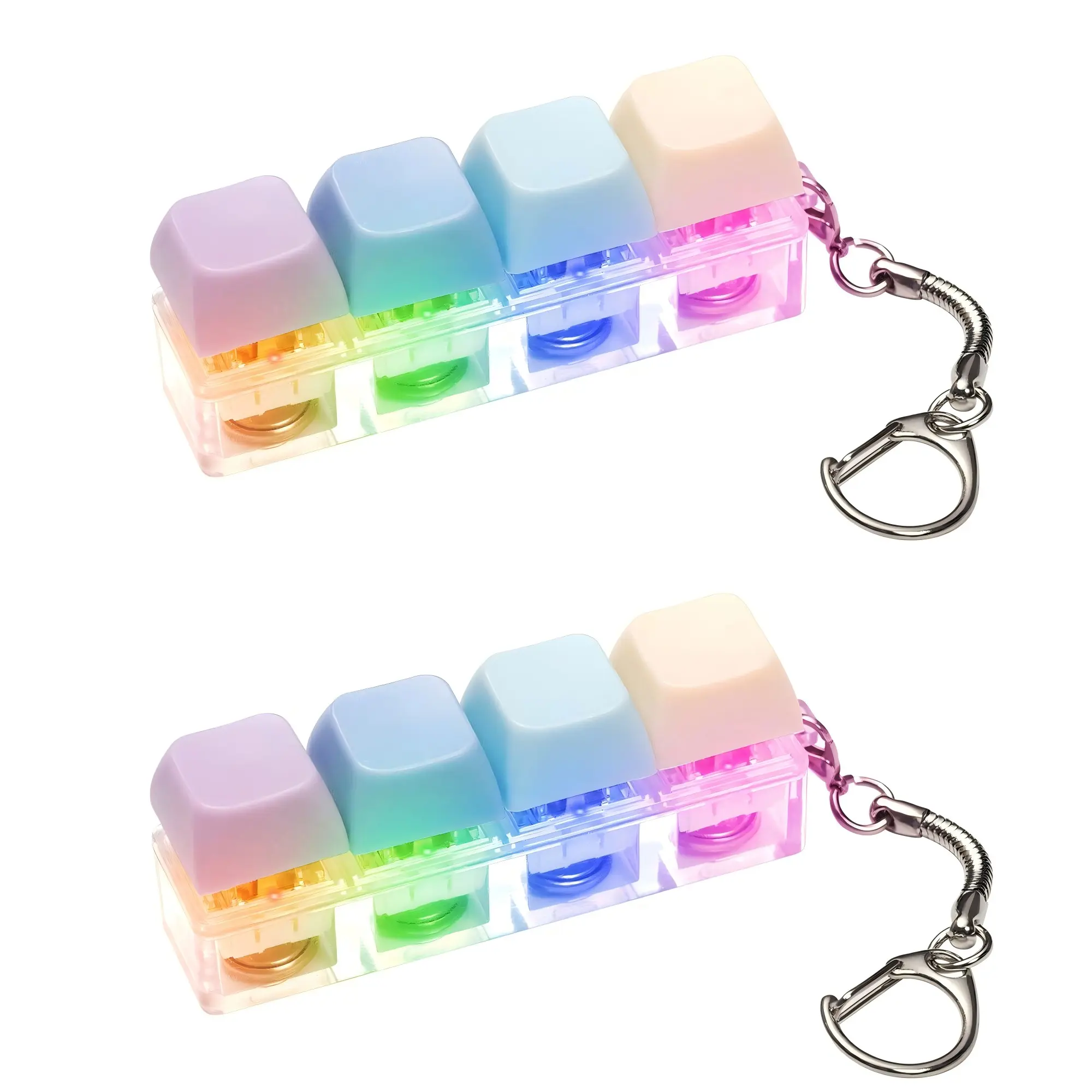 2 PCS LED Light Up Keyboard Fidget Toy Keychain 4 Key Macaron Color ...