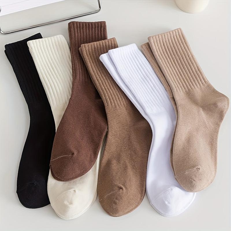 5/6/10 Pairs Solid Color Sporty Mid-tube Socks : Comfy, Breathable ...