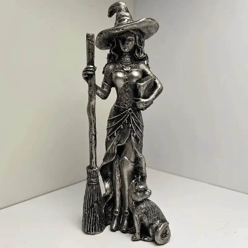 Creative Broom Moon Witch Resin Collectible Ornament, Vintage Home ...