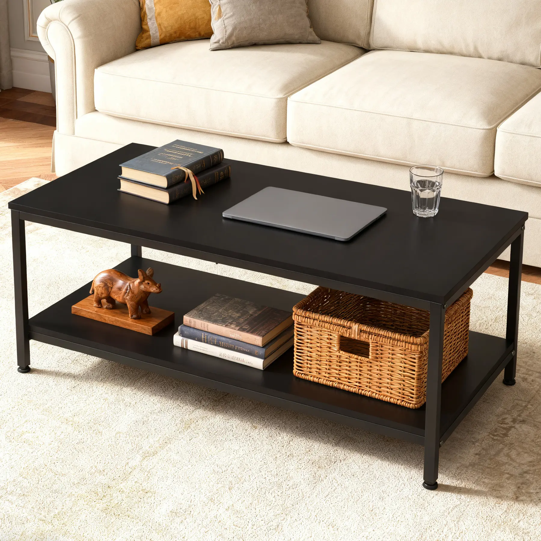 ZENY Modern Coffee Table - 39.4" L MDF Wood 2-Tier Rectangle Living ...