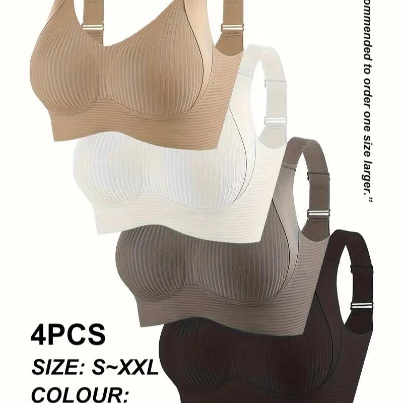 4-Pack Women's Seamless Bras - Elegant Solid Colors, Wide Straps and ...