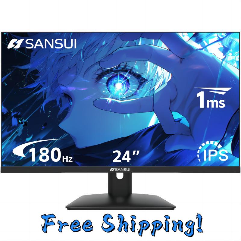 SANSUI 24 inch Gaming Monitor, 180Hz IPS Monitor with HDMI×2 DP Inputs ...