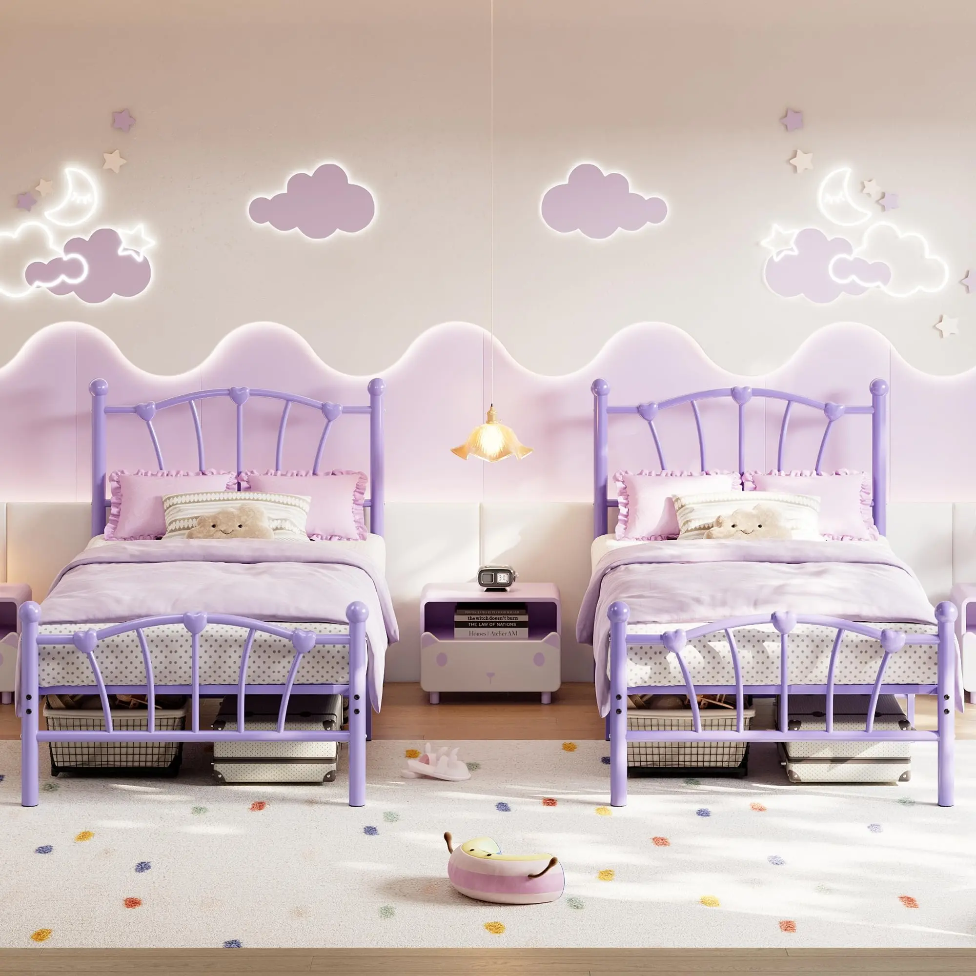 Garvee Twin Size Heart Shaped Metal Bed Frame with Headboard and ...