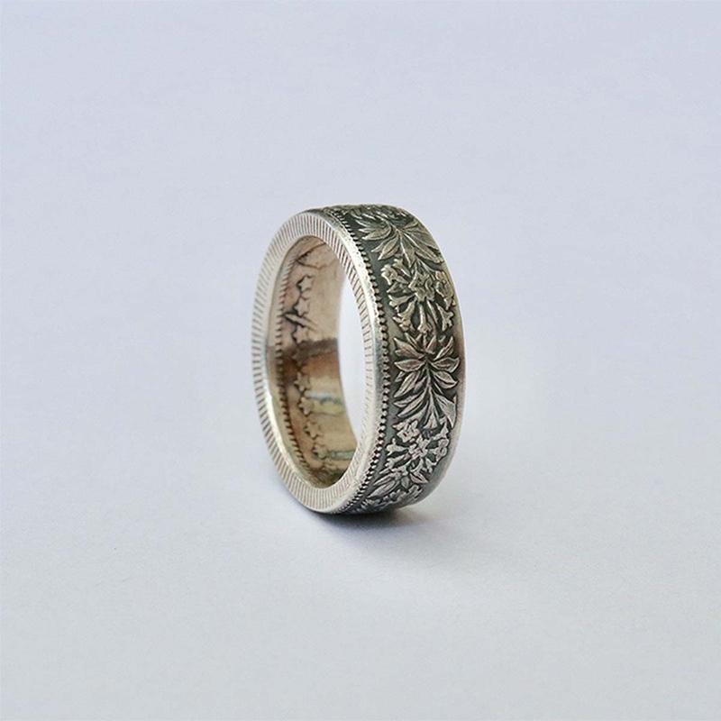 Edelweiss ring handmade silver titanium steel printed ring couple ...