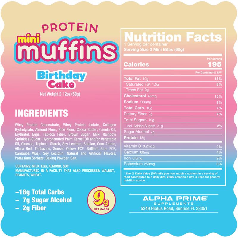 Birthday Cake Prime Bites Protein Mini Muffins - 15g Protein, Low Sugar ...