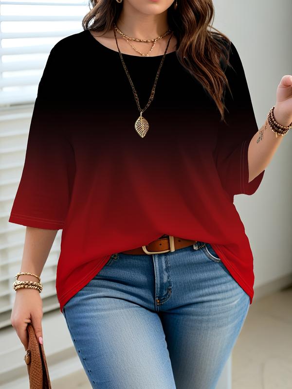 Women's Plus Size Gradient Half Sleeve Top, Casual Loose Fit ...