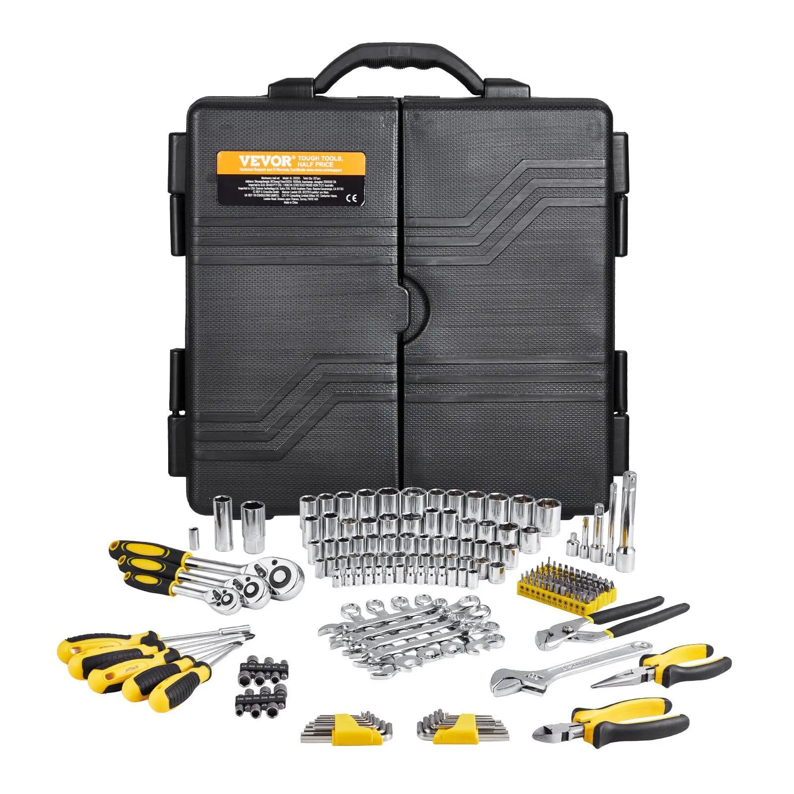 【Father's Day】VEVOR 207-Piece Mechanics Tool Set, 1/4" 3/8" 1/2" Drive ...