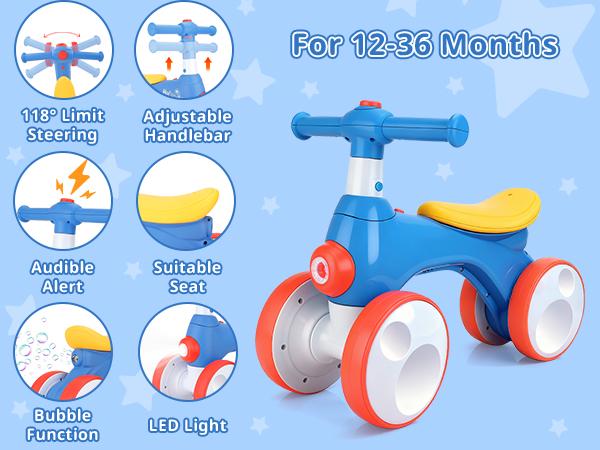 deAO Balance Bike Boys Girls Balance Bike, 4 Wheels First Bike, No Pedal 4 Silence Wheels&Soft ...