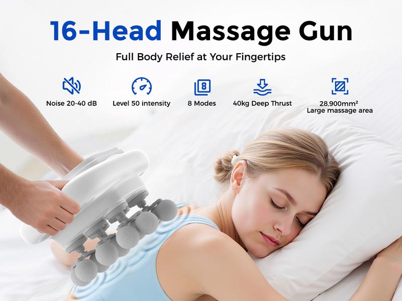 FEIERDUN 16-Head Massage Gun Set, 8 Modes & 50 Intensities Deep Tissue ...