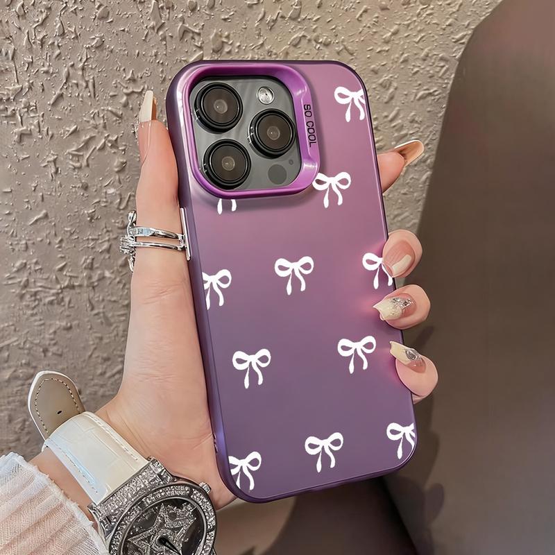 This white bow-patterned phone case is made of TPU and PC materials. It ...