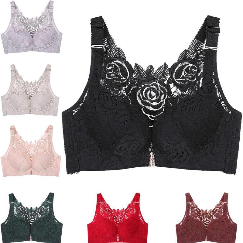 Floral Secrets Comfort Rose Bra, Front Closure Lace Comfy No Wire Bras ...