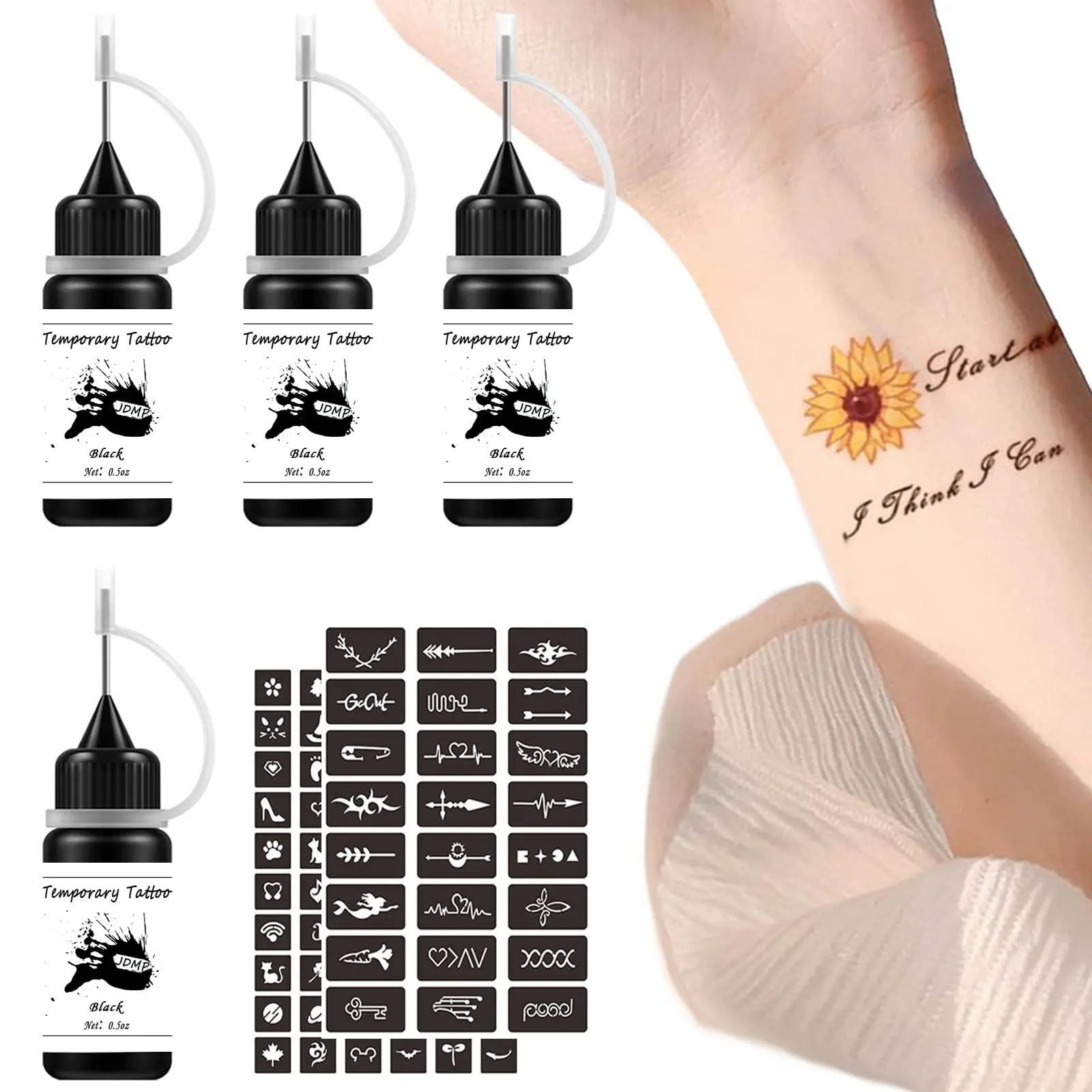 Temporary Tattoo Kits, Semi Permanent Tattoo Jagua Freehand Ink with 84 ...