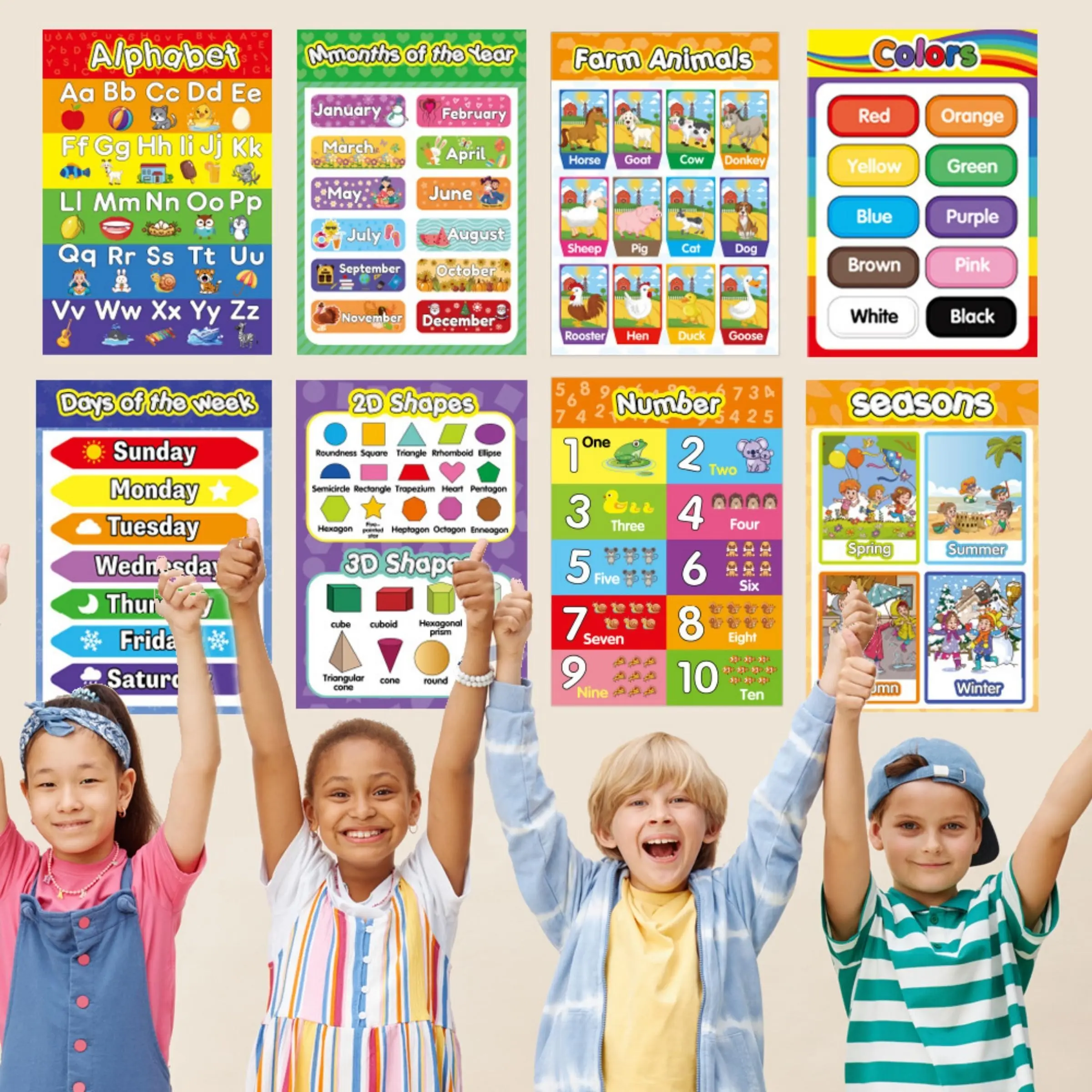 Modern Bohemian Style Educational Posters for Preschool Kids, Laminated ...