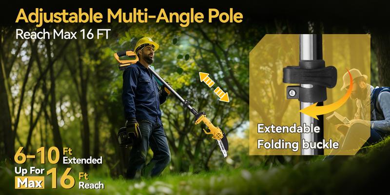 Cordless 2-in-1 Pole Saw, 6-Inch Brushless Mini Chainsaw with Pole ...
