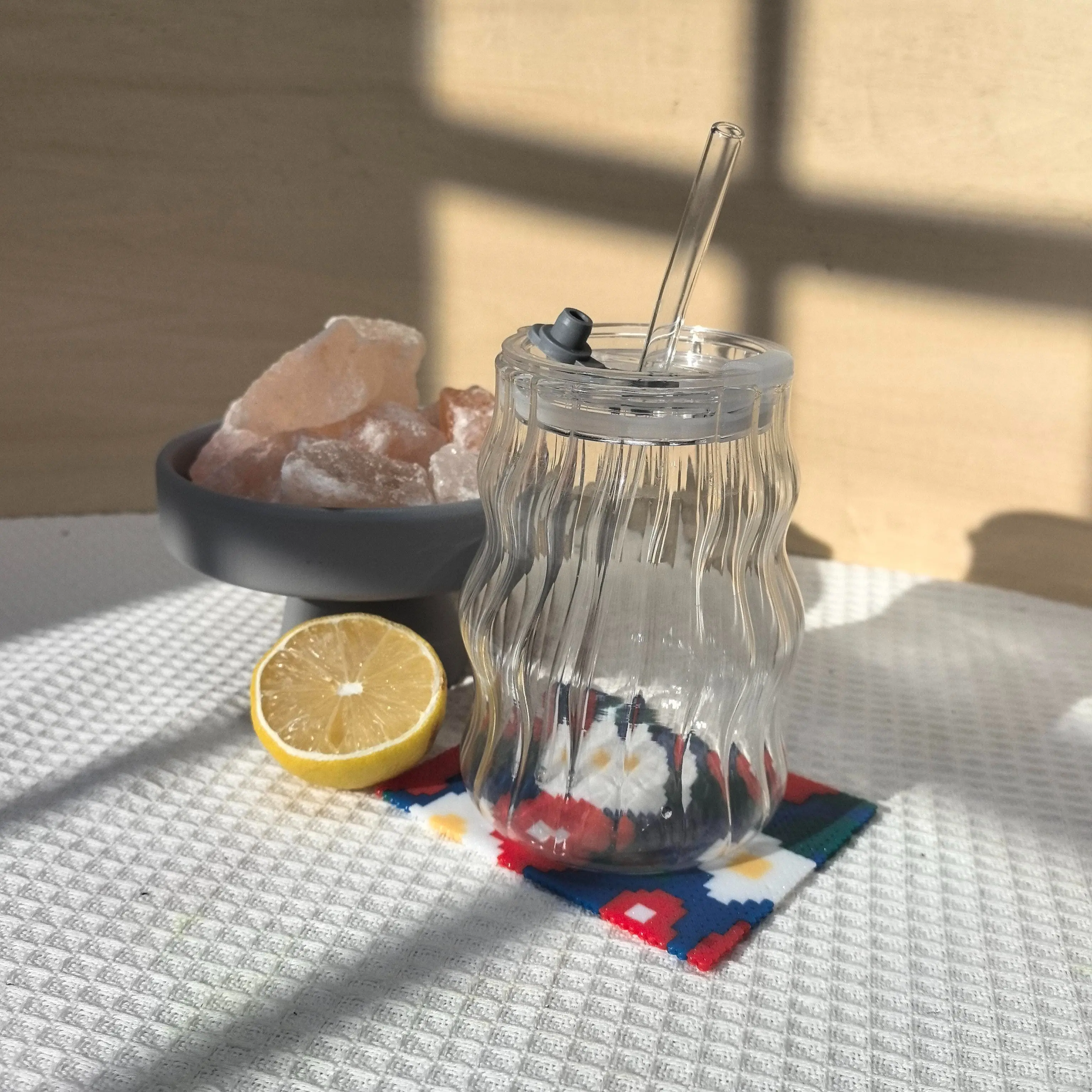 Cloud Glass Cup Drinkware Lid Stylish Fruit Reusable Round Straw Mug ...