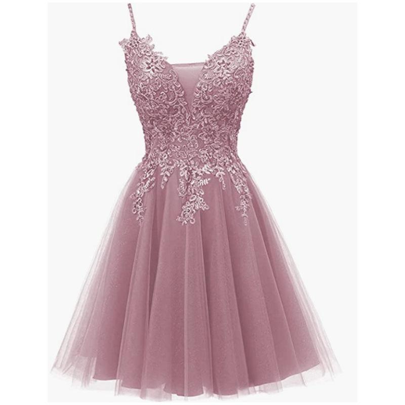 2025 Summer Short Gowns Lace Prom Evening Dress Temperament Multicolor ...