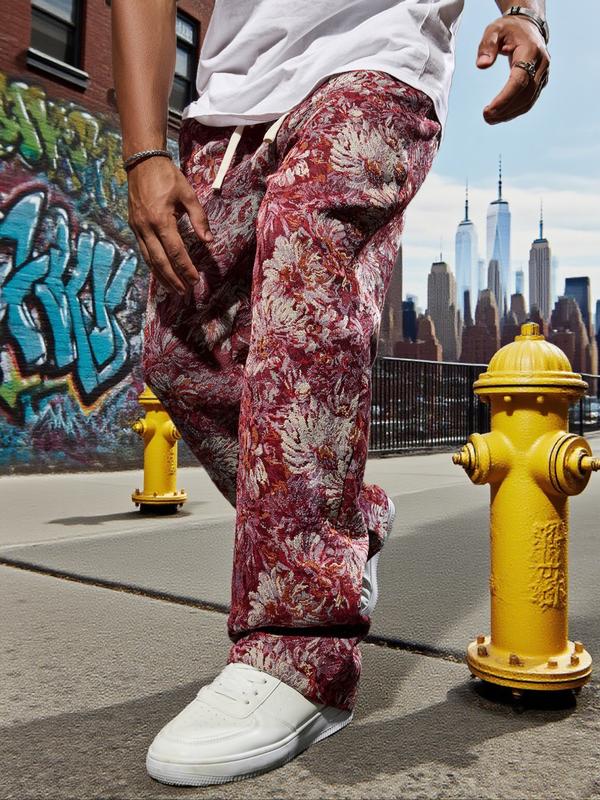 Men's Floral Pattern Pants, Street Fashion Casual Loose Trousers for ...