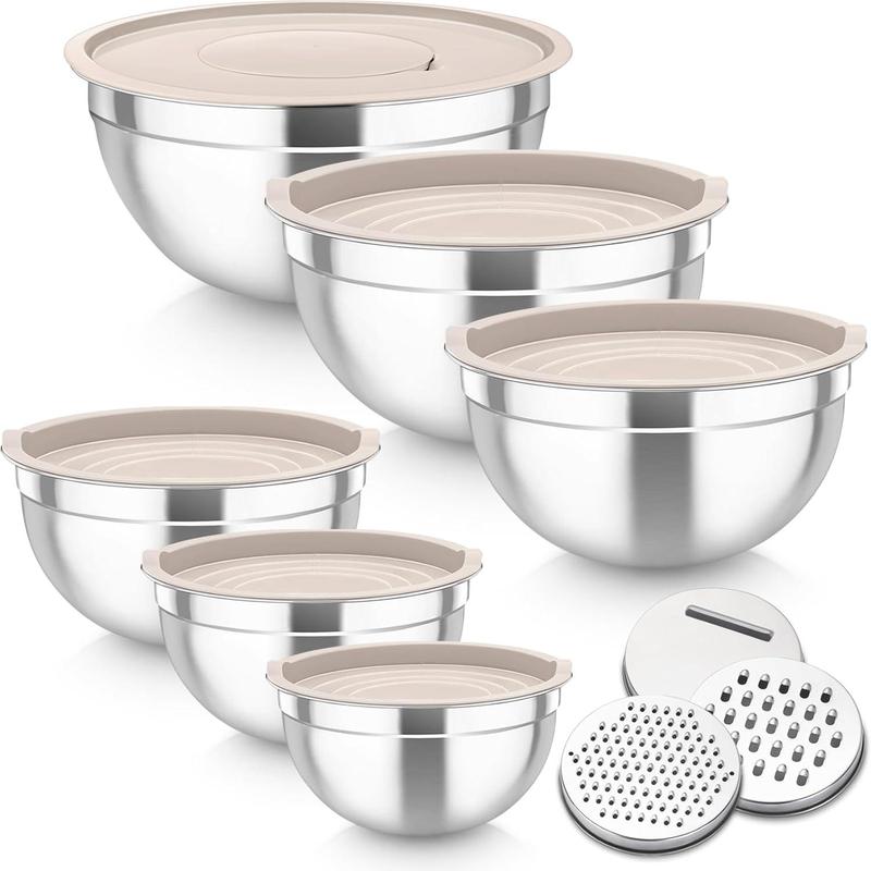 6 Piece Mixing Bowls with Lids Set, Stainless Steel Nesting Storage ...