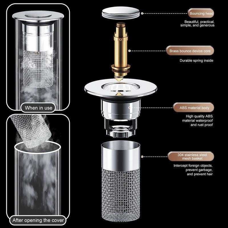 No more plumber visits! Universal pop-up sink drain filter — stainless ...