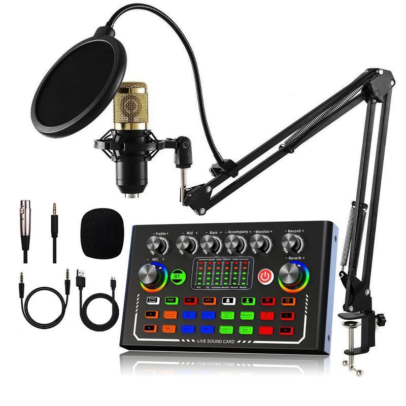 USB External Recording Audio Mixer, Sound Card Microphone Kit ...