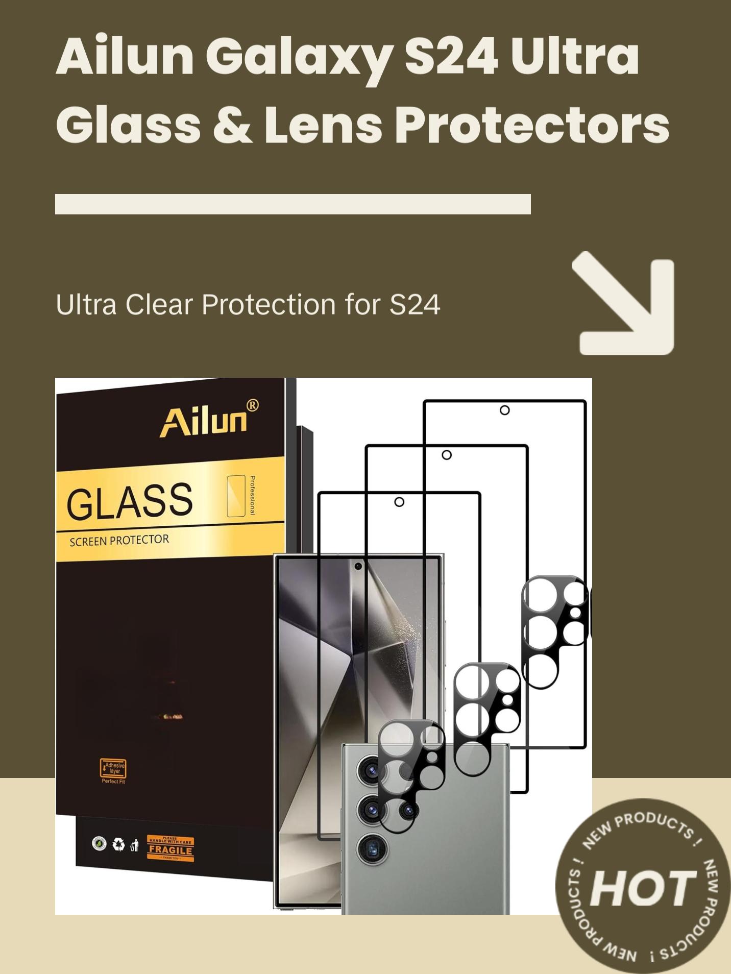 Ailun Glass Screen Protector for Galaxy S24 Ultra [6.8 Inch] 3Pack ...