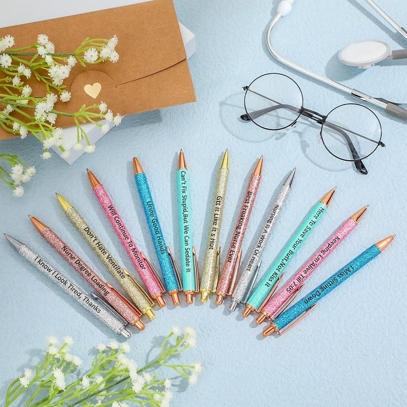 12 Pcs Quotes Sparkly Fancy Pen Inspirational Glitter Ballpoint Pen ...
