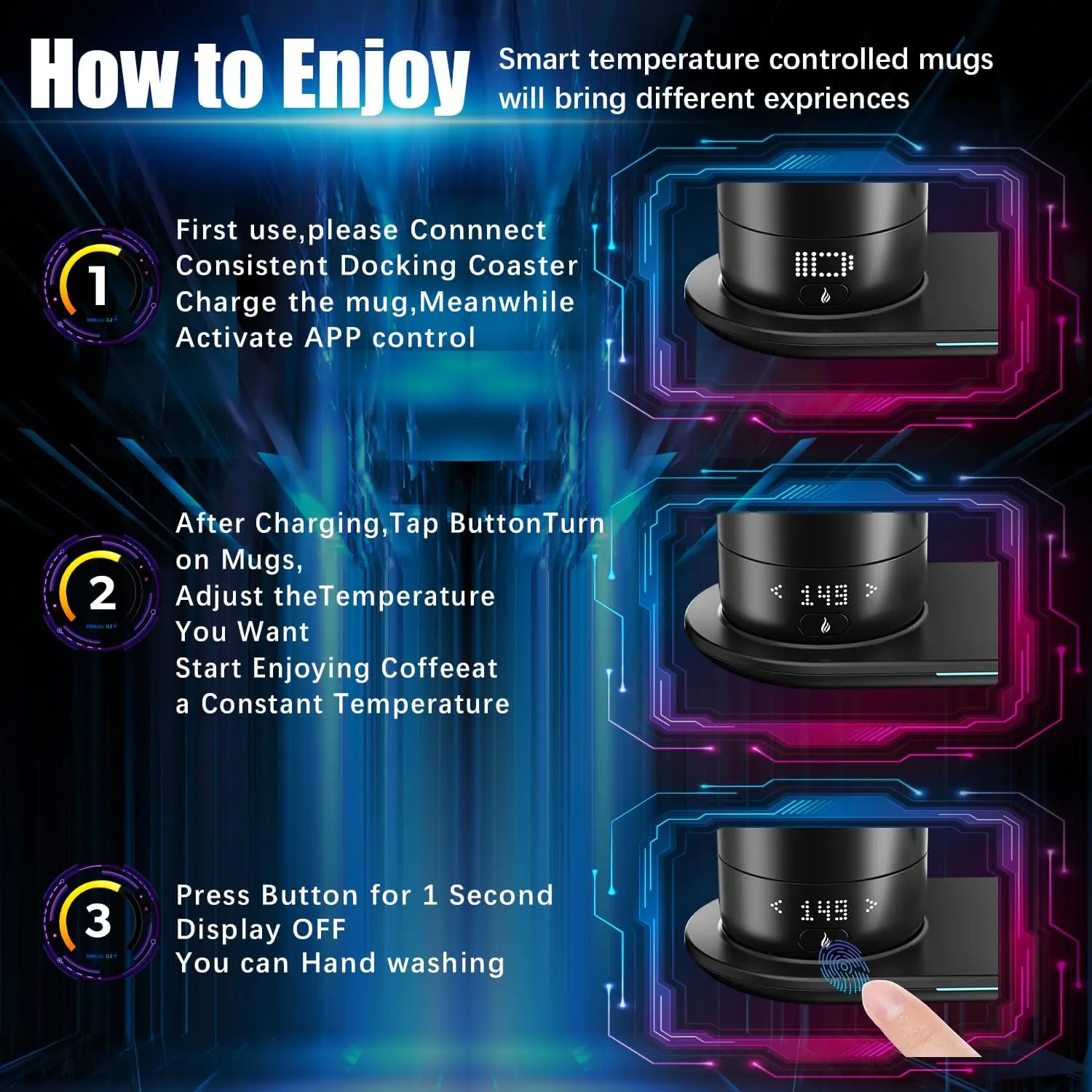 Self Heating Coffee Mug 18 Oz Temperature Control Heated Coffee Mug App ...