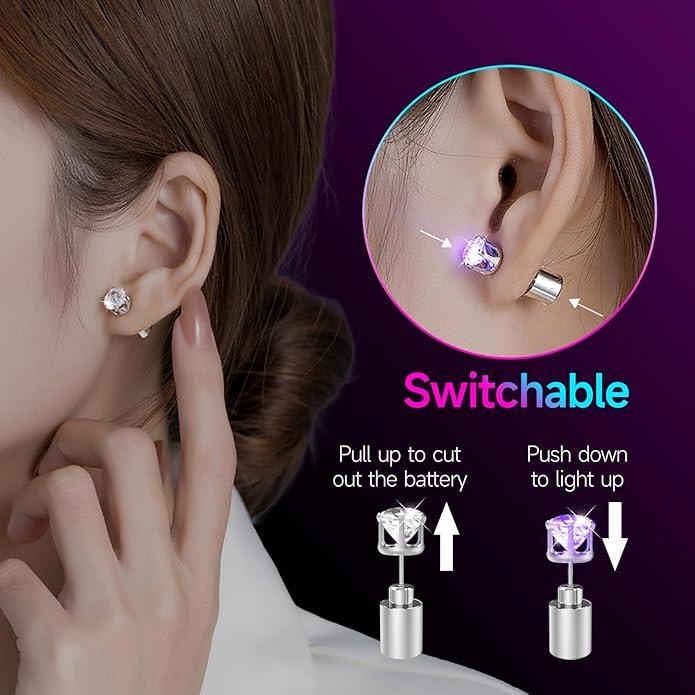 LED Earrings, Light Up Stud Earrings, Glowing Diamond Crown Pendant ...