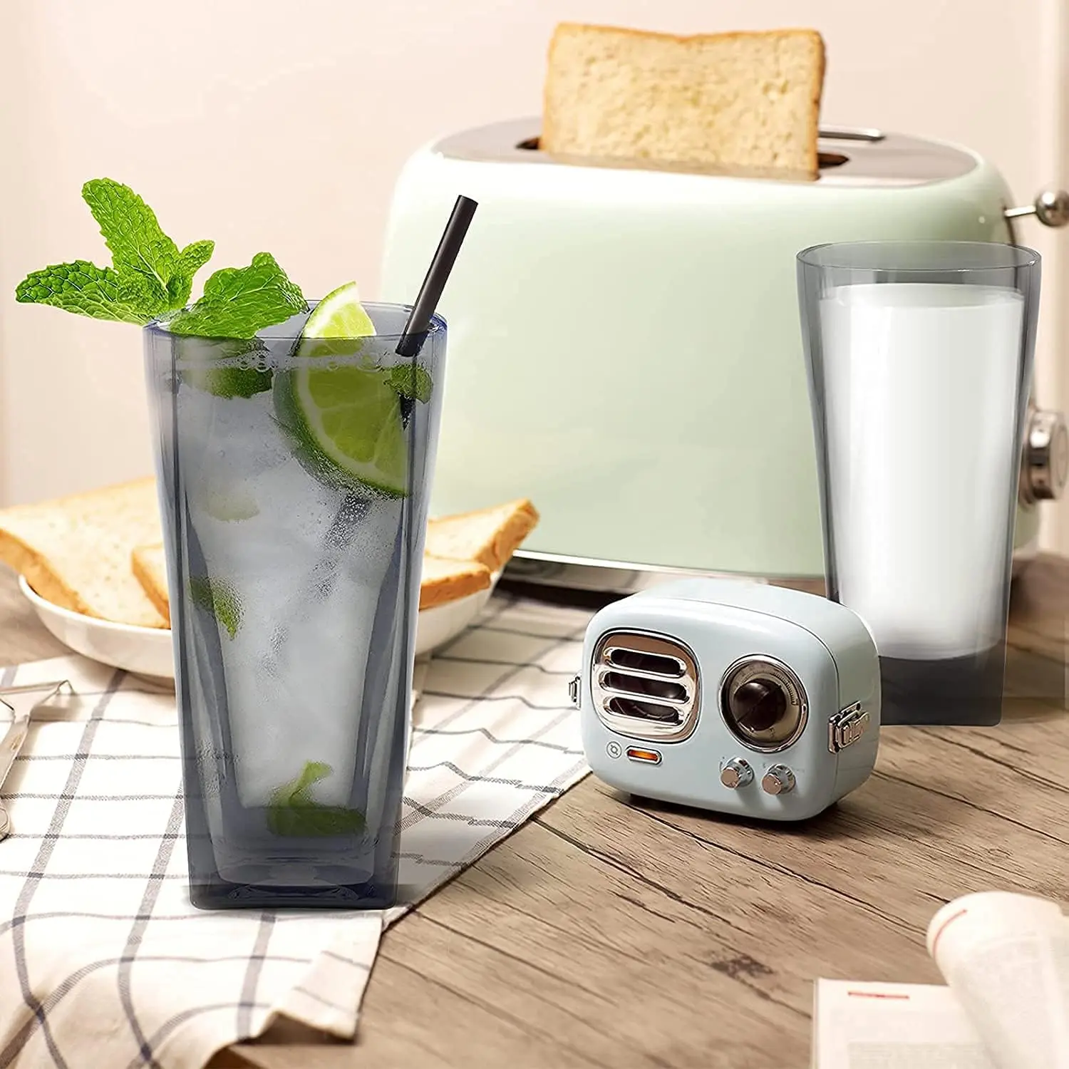 Grey 6-Piece Thick Reusable PS Plastic Bathroom Tumbler Set - 350ml ...