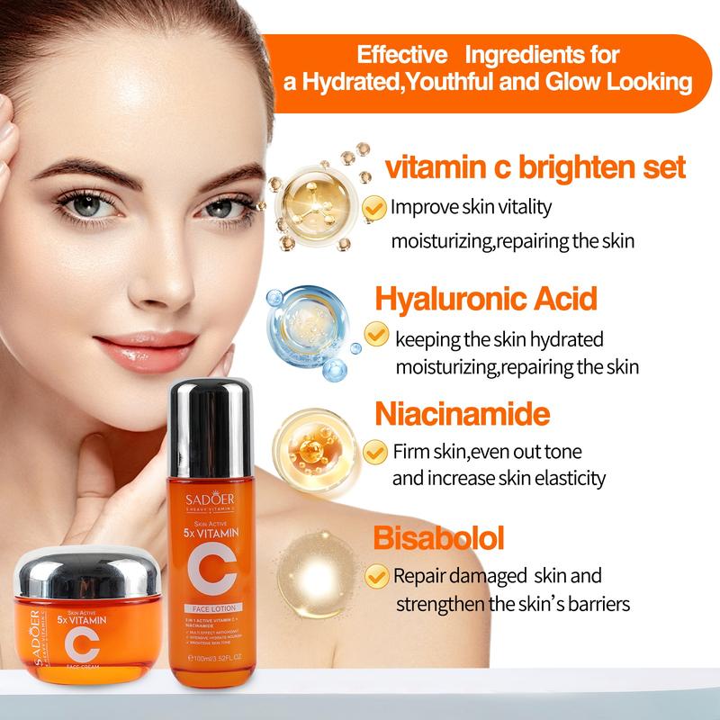 SADOER 5X Vitamin C Skincare Set Hydrating Glowing Repairing Skin 6-in ...