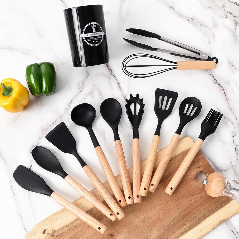 Silicone Cooking Utensils Set, 12pcs/set Non-stick Heat Resistant ...