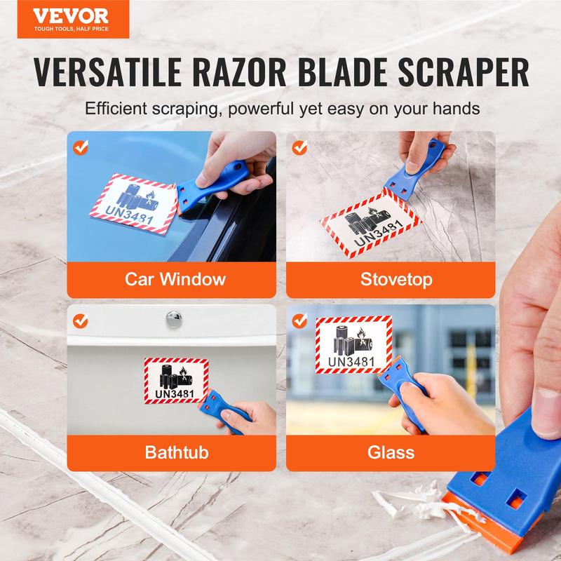 VEVOR Plastic Razor Blade Scraper, , 2PCS Scraper Tool, 120PCS Plastic ...