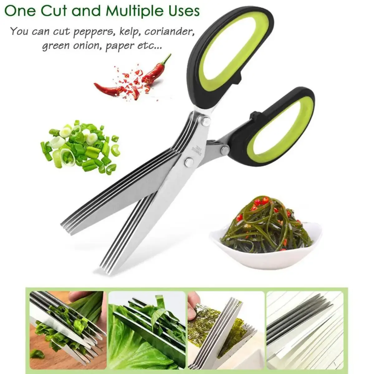 5-Layer Herb Scissors, Multilayer Scissors for Cooking, Vegetable ...