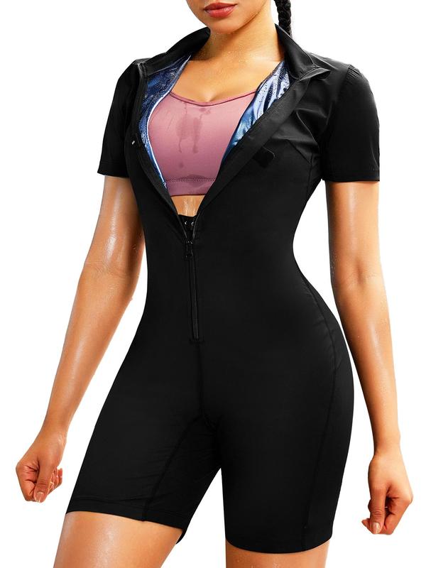 Women's Plain Zip Up Mock Neck Shapewear Romper, Casual One-piece Tummy ...