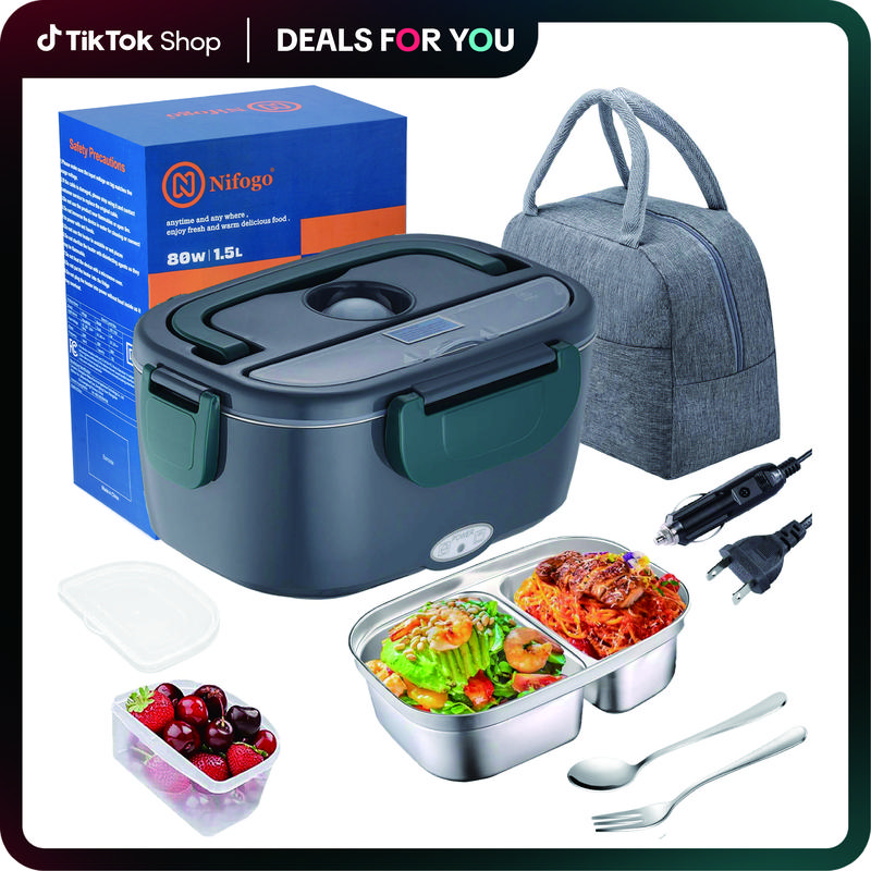 1,5L Portable Food Electric Lunch Box, 80W Food Heater，Car & Home ...