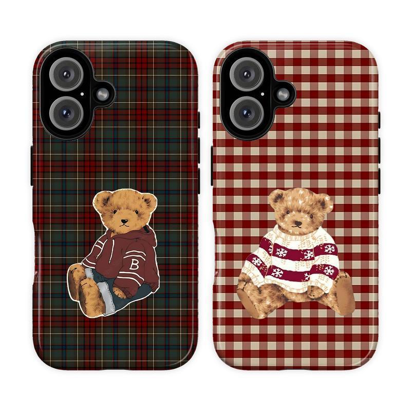 Tartan Plaid Teddy Bear Phone Case – Cozy Winter Bear Sweater Design ...