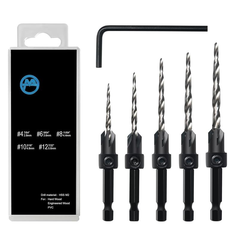 Countersink Drill Bit Set, 5 count Tapered Drill Bits M2 HSS, with 1/4 ...