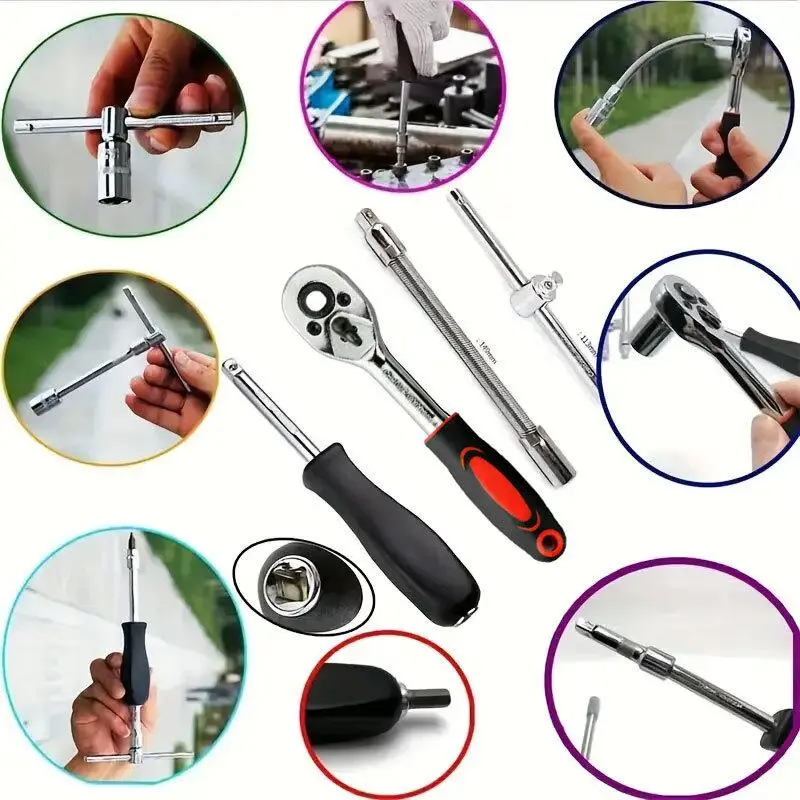 46Pcs 1/4" Ratchet Wrench Combination Package Socket Tool Set Auto Car ...