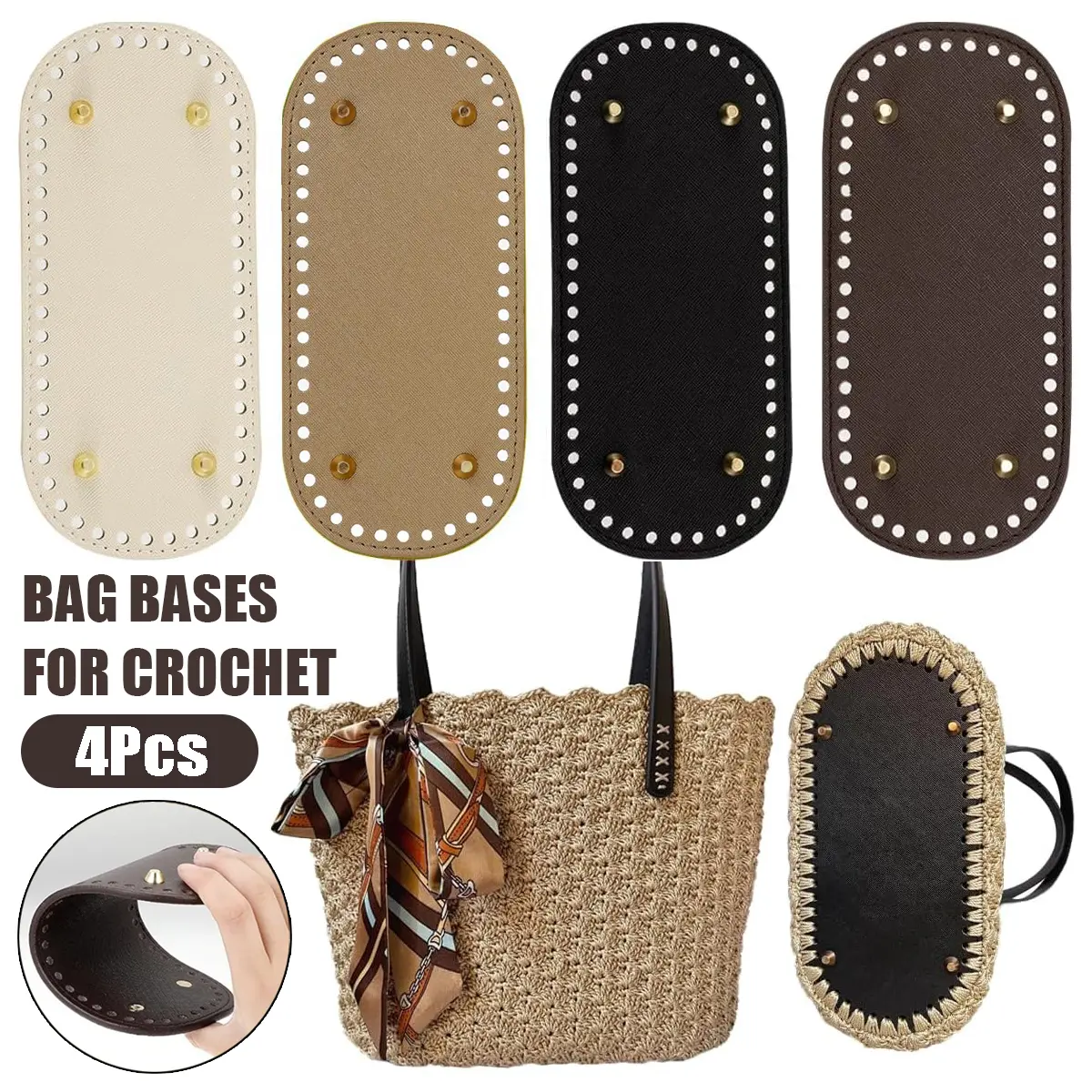 4 PCS Bag Bases for Crochet Pu Leather Purse Bottoms for Crocheting ...