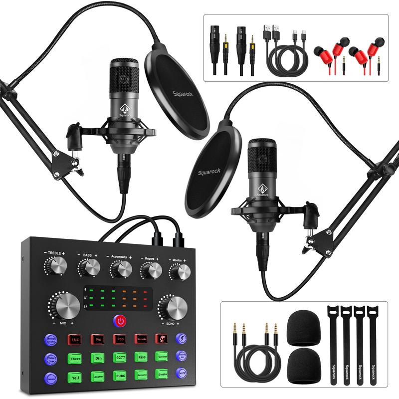 Squarock Podcast Equipment Bundle for 2 /for 1, Audio Interface with DJ ...