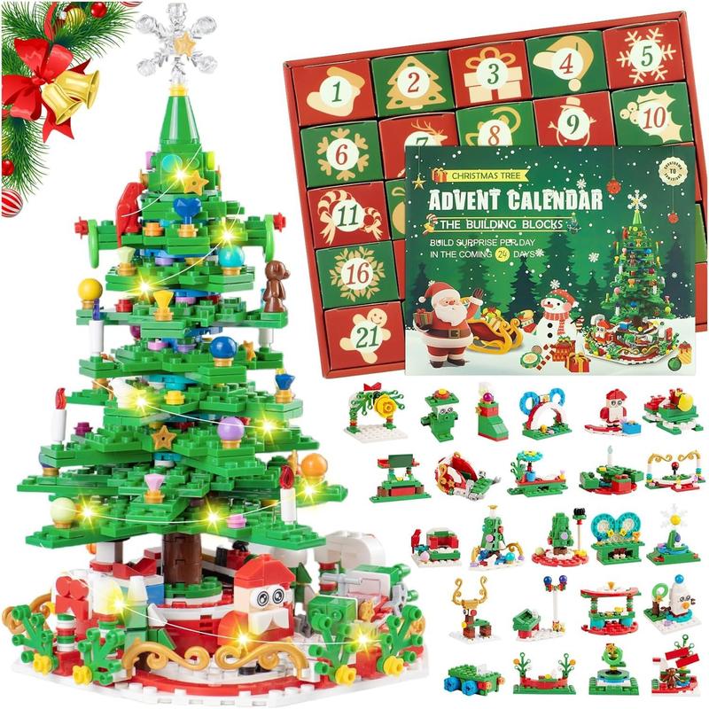 Advent Calendar 2025 Christmas Tree Building Set with LED light, 24 ...