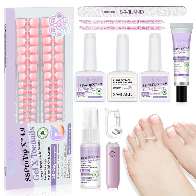 SAVILAND Press On Toenails Kit: 216 PCS French Tip Toenail Sets in Pink ...