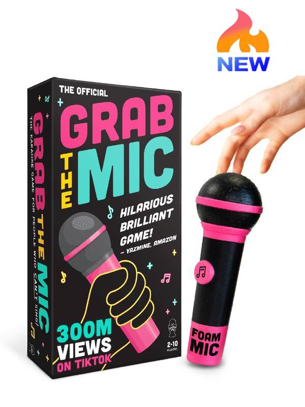 Grab The Mic Handheld Karaoke-Style Music Game with 125 Word Cards Foam ...