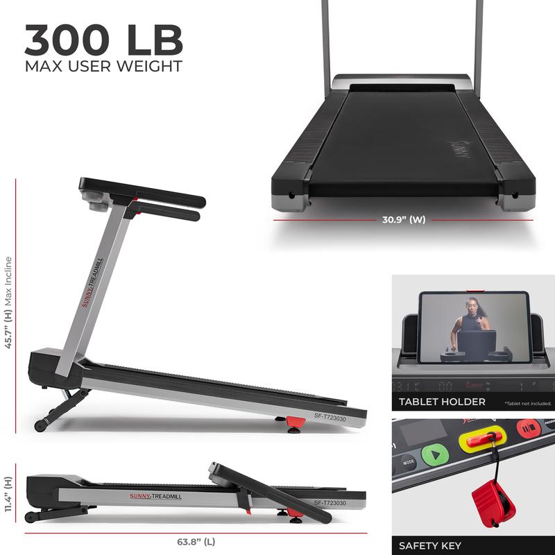 Sunny Health & Fitness Foldable Treadmill w/ 20" Wide Running Surface ...