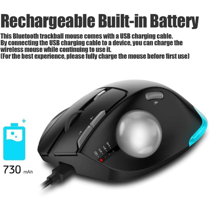 Trackball , ,Rechargeable,4800 DPI, 2-in-1(BT 5.0/3.0+2.4GHz USB ...