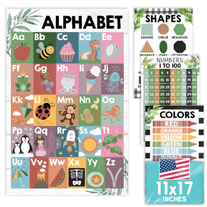 Alphabet Count 1-100 Numbers Colors 2d Shapes Abc Posters For Wall Art ...